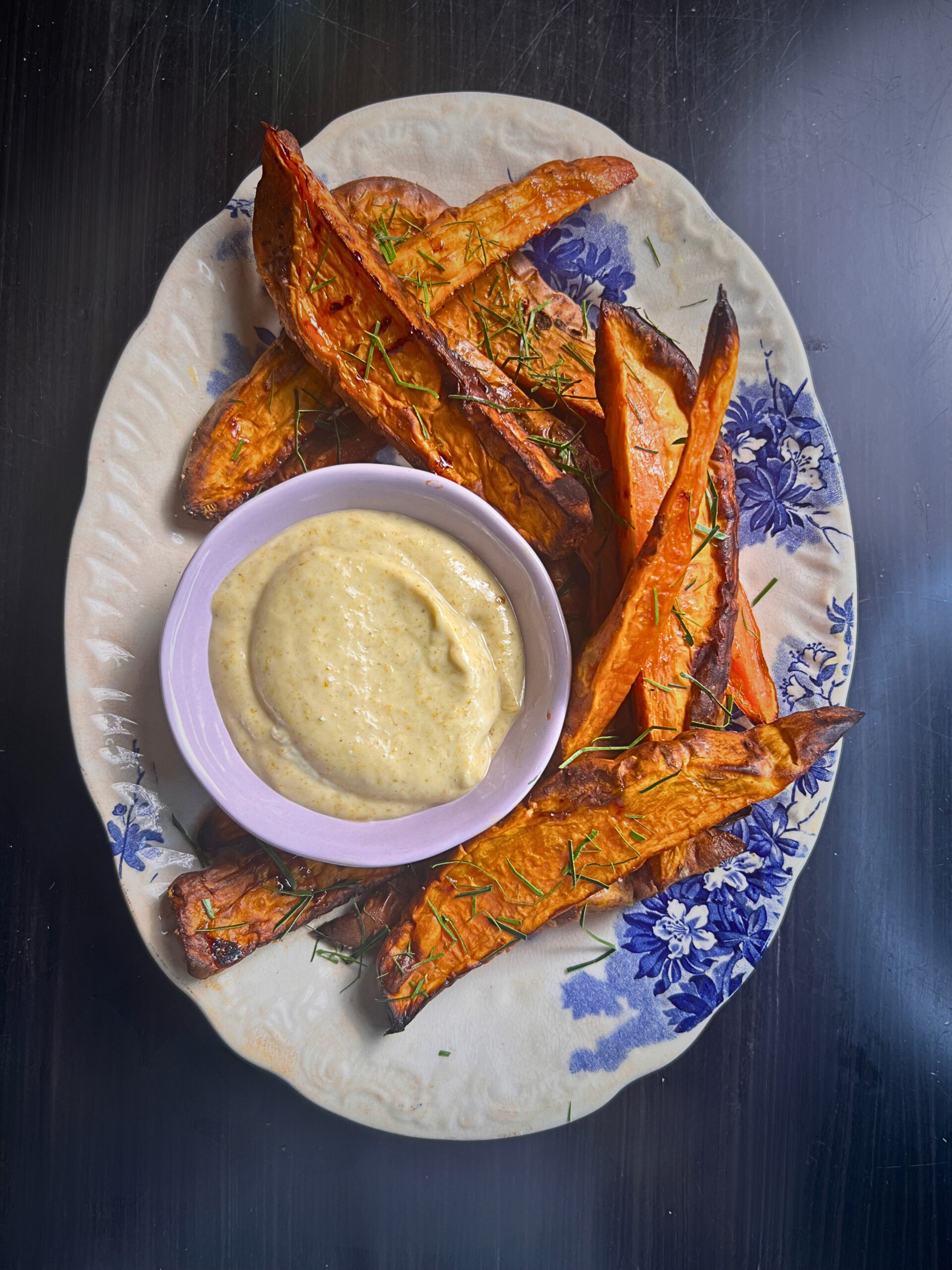 Roasted Sweet Potatoes with Green Curry Mayo Dip - Hong Thaimee